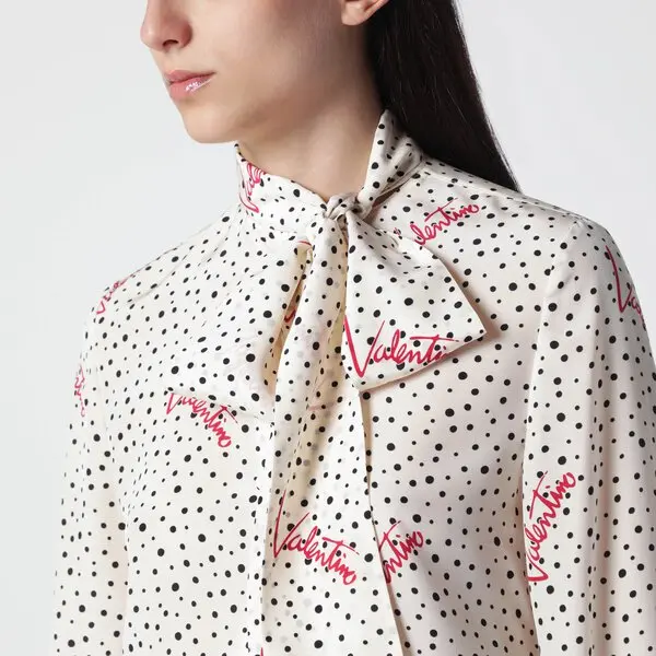 Valentino Garavani Silk Shirt With Polka Dot And Logo Print