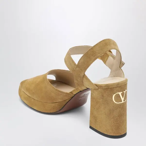 Valentino Garavani Fawcette Platform Sandals In Split Leather - Beige