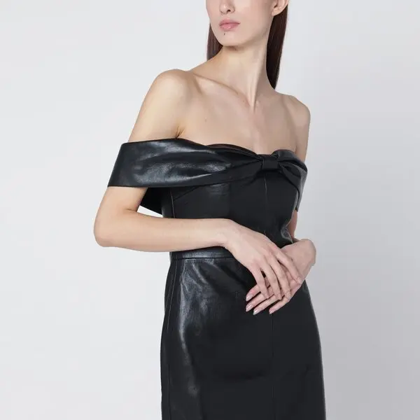 ANINE BING Off-the-shoulder Faux Leather Mini Dress With Bow Detail