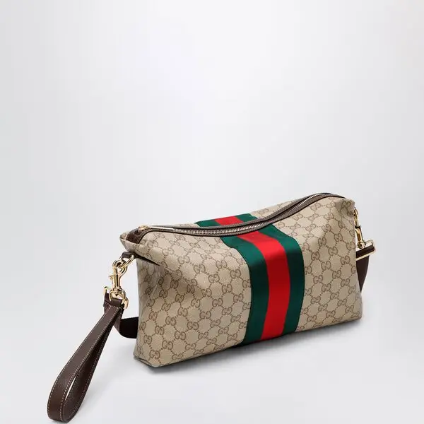 Gucci Medium Gg Crossbody Bag In Coated Fabric With Web Stripe
