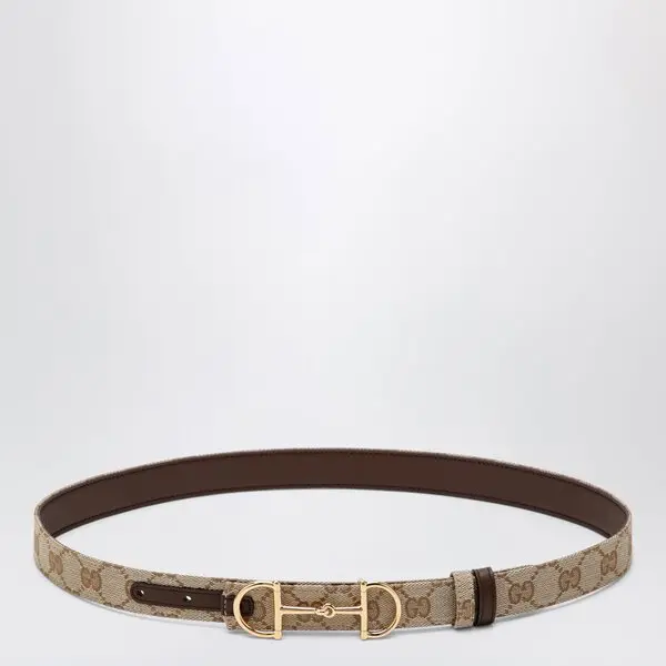 Gucci Reversible Gg Fabric And Leather Belt With Horsebit Buckle - Beige