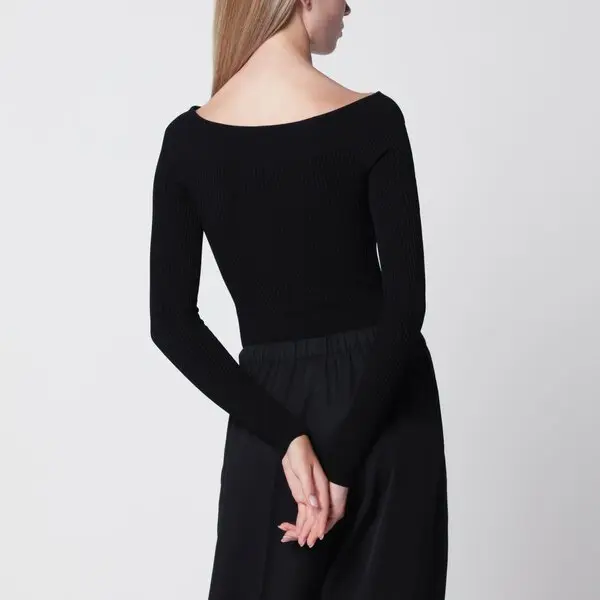 Alaïa Ribbed Knit Off-shoulder Bodysuit - Black