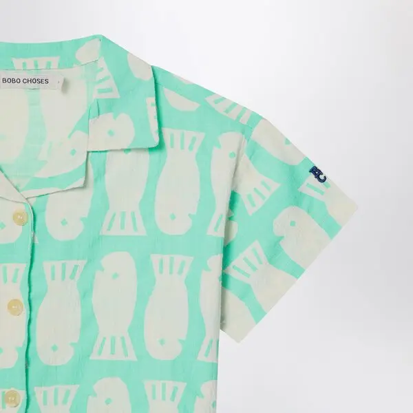 BOBO CHOSES Lucky Fish" Aqua Green Organic Cotton Shirt