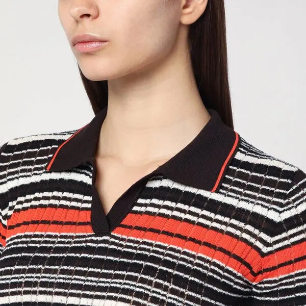 ROBERTO COLLINA Striped Cropped Polo Shirt