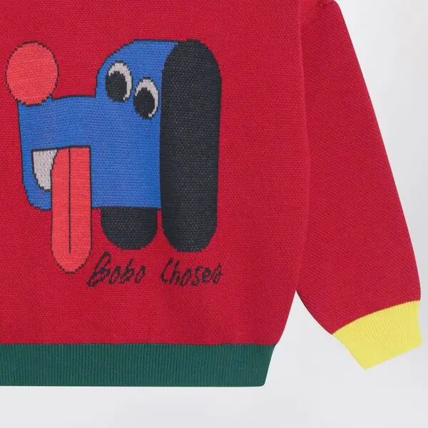 BOBO CHOSES Organic Cotton Crew Neck Sweater With Dog Intarsia