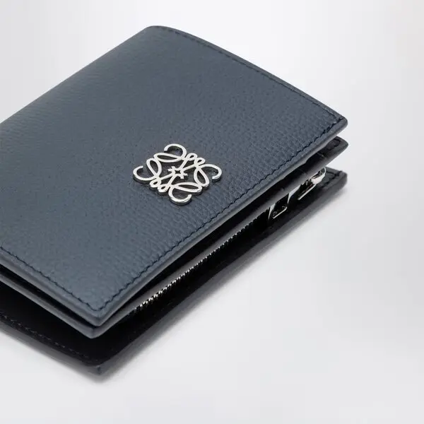 Loewe Anagram Compact Wallet In Hammered Calfskin, Navy - Blue