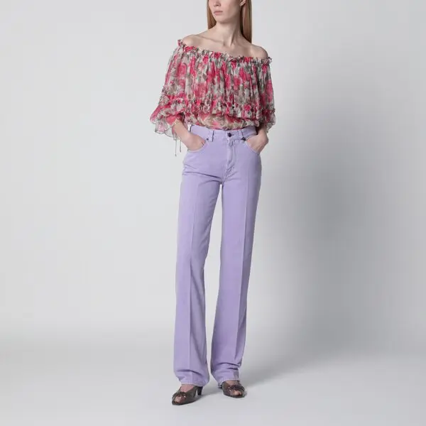 Chloé Puff-sleeve Off-shoulder Blouse In Silk Muslin - Multicolor