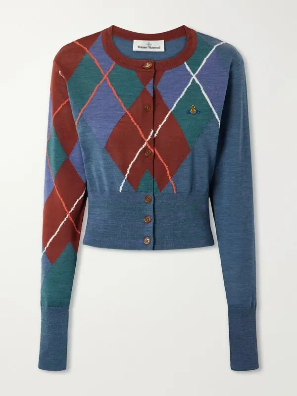 VIVIENNE WESTWOOD Logo-embroidered Argyle Wool And Cotton-blend Cardigan - Multi
