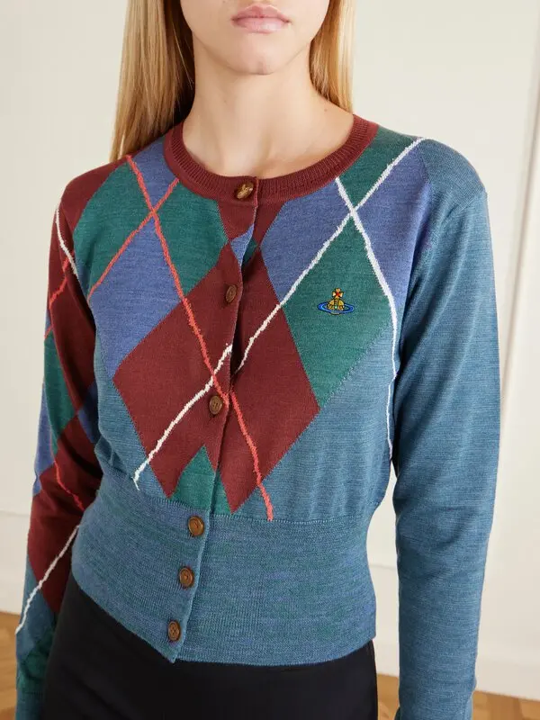 VIVIENNE WESTWOOD Logo-embroidered Argyle Wool And Cotton-blend Cardigan - Multi