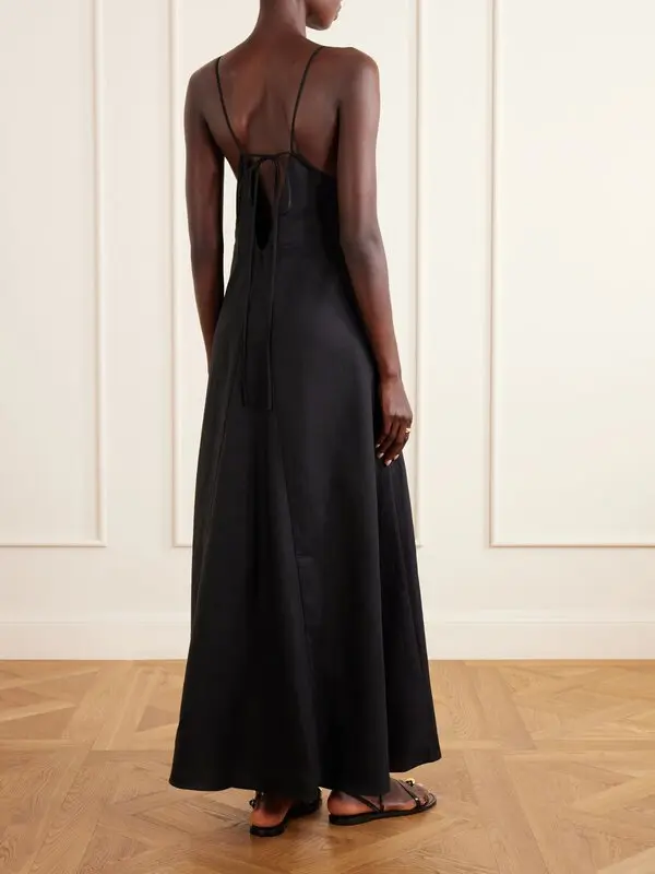 Another Tomorrow Knotted Paneled Linen Maxi Dress