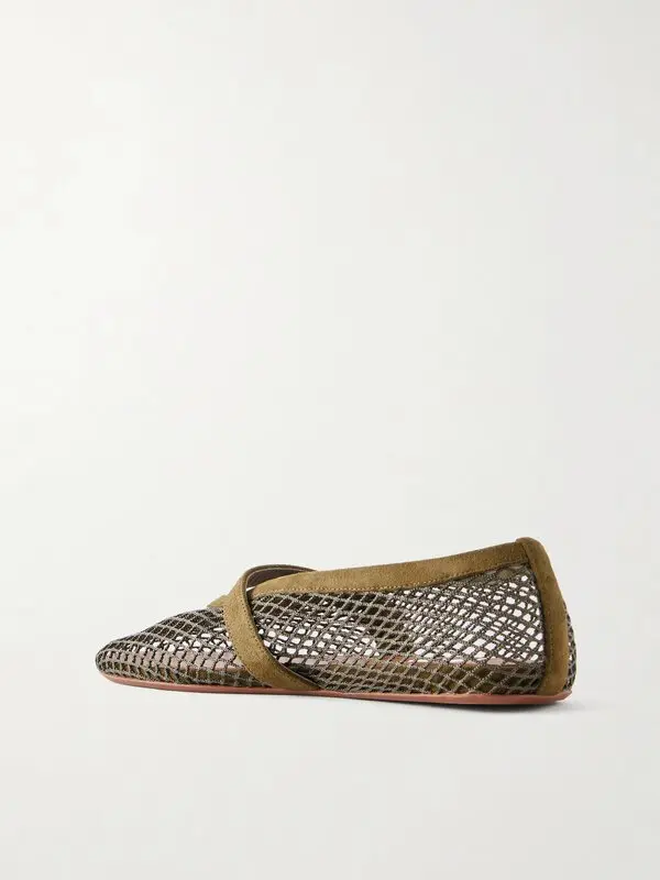 Alaïa Suede-trimmed Mesh Ballet Flats - Green
