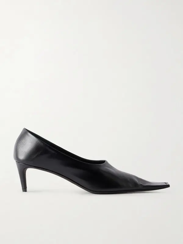 Khaite Marlene Glazed Leather Kitten Heel Pumps - Black