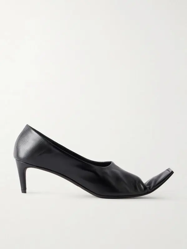 Khaite Marlene Glazed Leather Kitten Heel Pumps - Black