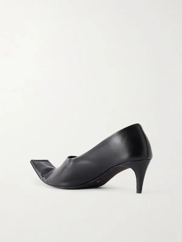 Khaite Marlene Glazed Leather Kitten Heel Pumps - Black