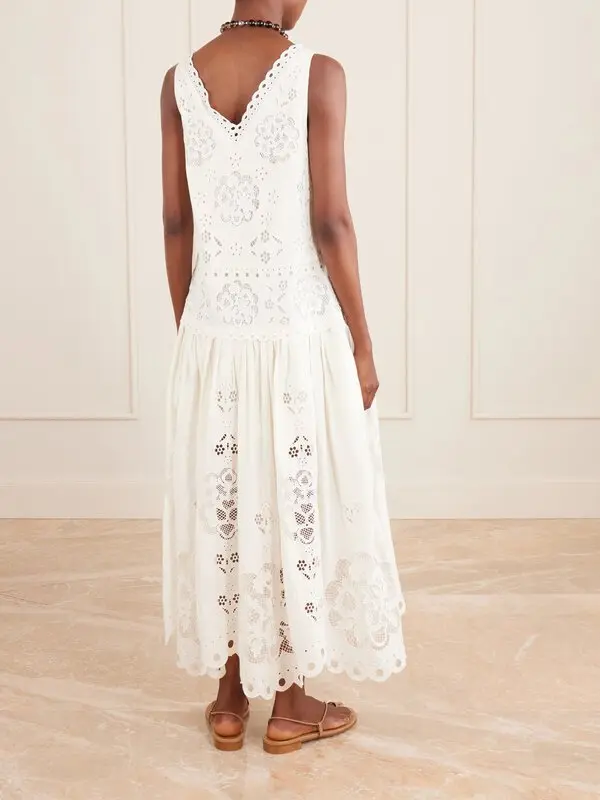 Sea Gardener Broderie Anglaise Midi Dress - White