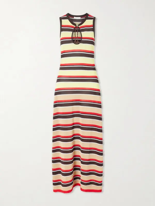 Rabanne Bead-embellished Striped Knitted Maxi Dress - Multi