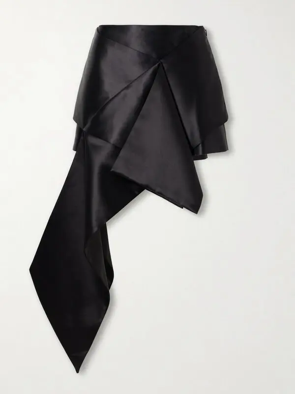 JW Anderson Cross Draped Cotton And Silk-blend Satin Mini Skirt - Black