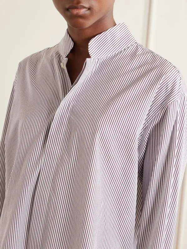 Comme Si Mandarin Collar Striped Cotton Poplin Tunic Shirt