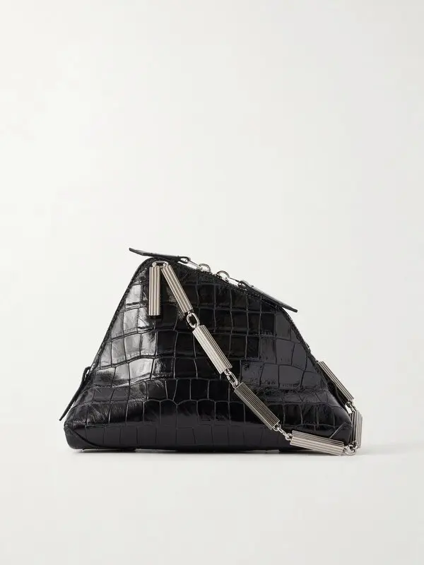 Attico La Scala Asymmetric Croc-effect Leather Clutch - Black