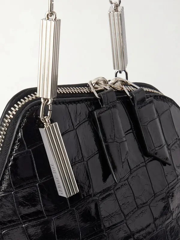 Attico La Scala Asymmetric Croc-effect Leather Clutch With Chain Strap - Black