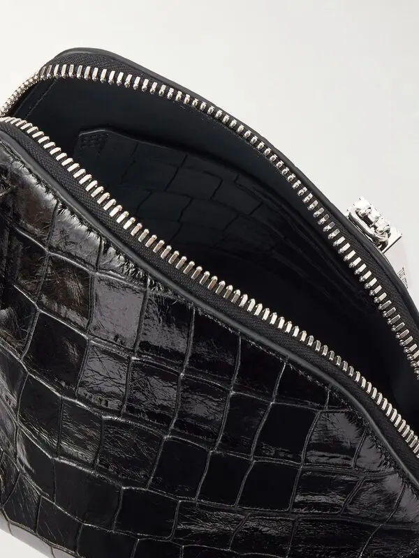 Attico La Scala Asymmetric Croc-effect Leather Clutch With Chain Strap - Black