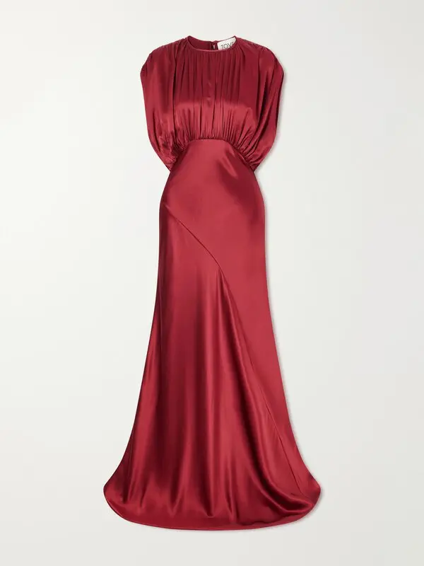Tove Coco Gathered Satin Maxi Dress - Red
