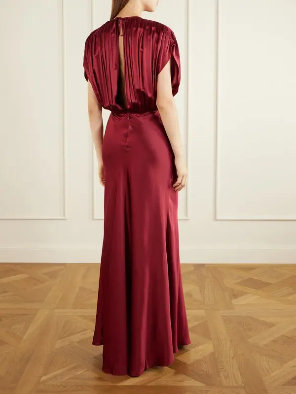 Tove Coco Gathered Satin Maxi Dress - Red