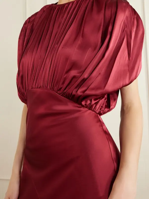 Tove Coco Gathered Satin Maxi Dress - Red