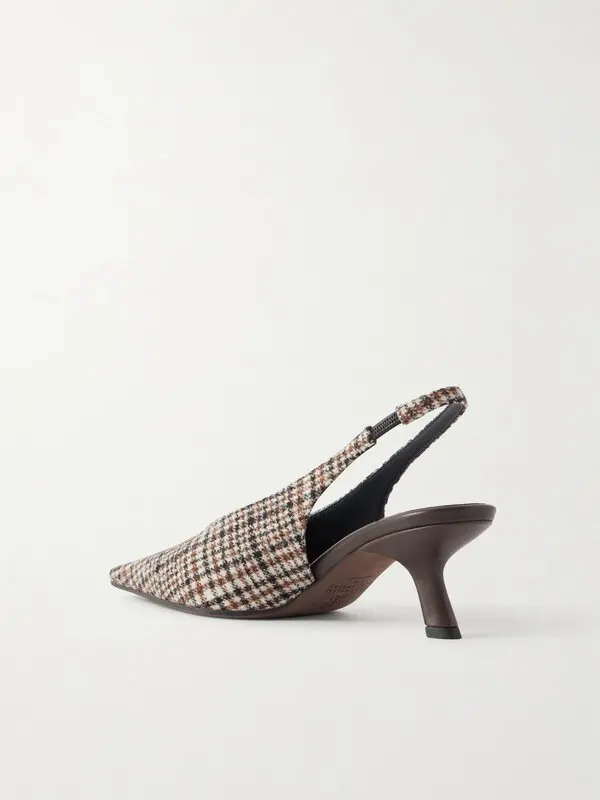 Brunello Cucinelli Checked Wool Slingback Pumps