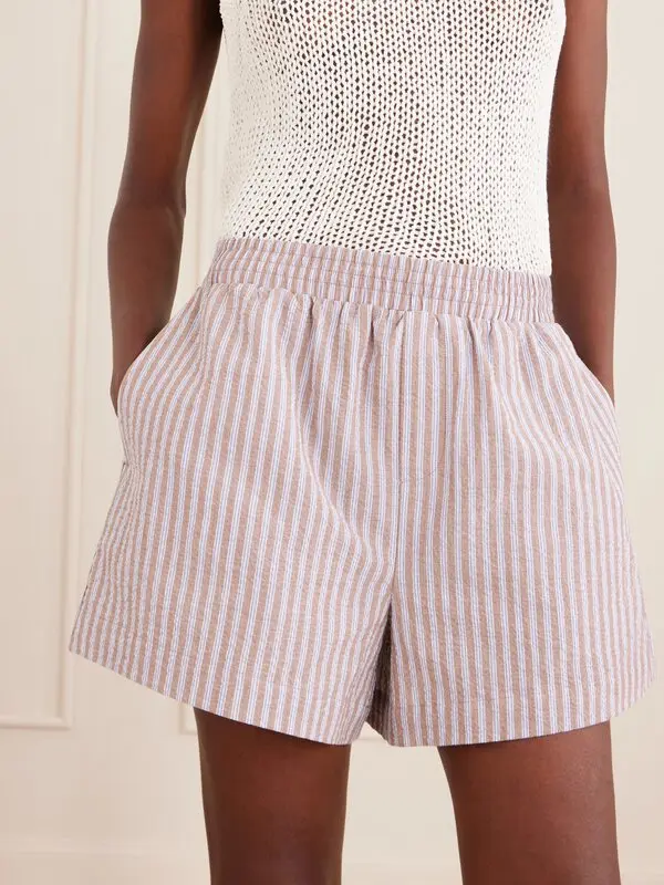 Varley Darina Striped Seersucker Cotton-blend Shorts - Blue