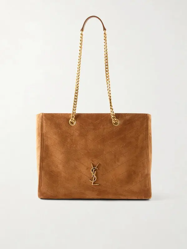 Saint Laurent Niki Shopper Quilted Suede Shoulder Bag - Brown