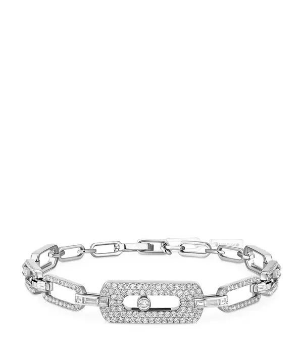 Messika Move Link White Gold And Diamond Pavé Chain Bracelet - Silver