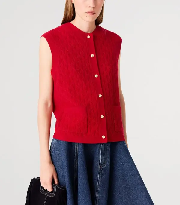 Maje Wool-cashmere Knitted Sweater Vest With Gold-tone Buttons