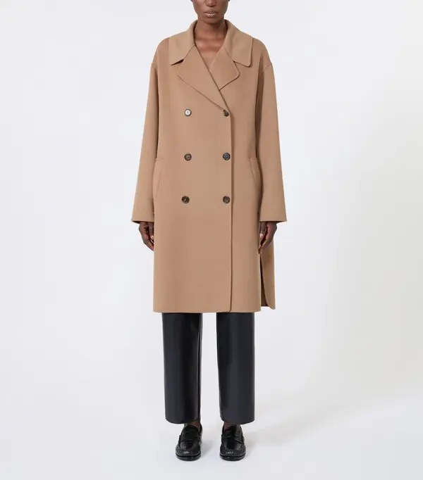 Max Mara Virgin Wool Double Breasted Coat - Beige
