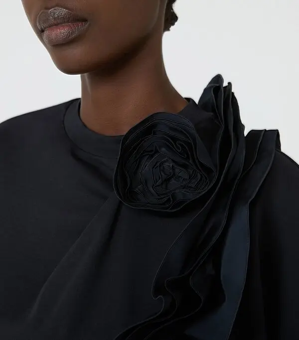 Max Mara Cotton T-shirt With Floral Appliqu - Navy