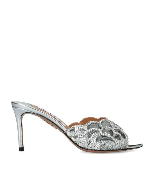 AQUAZZURA Metallic Leather Embellished Mules - Silver