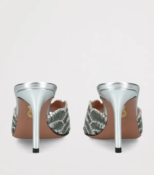 AQUAZZURA Metallic Leather Embellished Mules