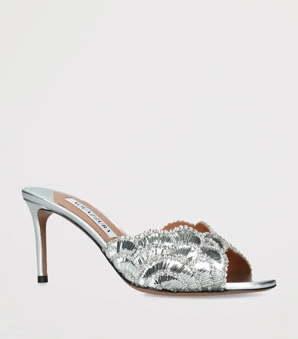 AQUAZZURA Metallic Leather Embellished Mules