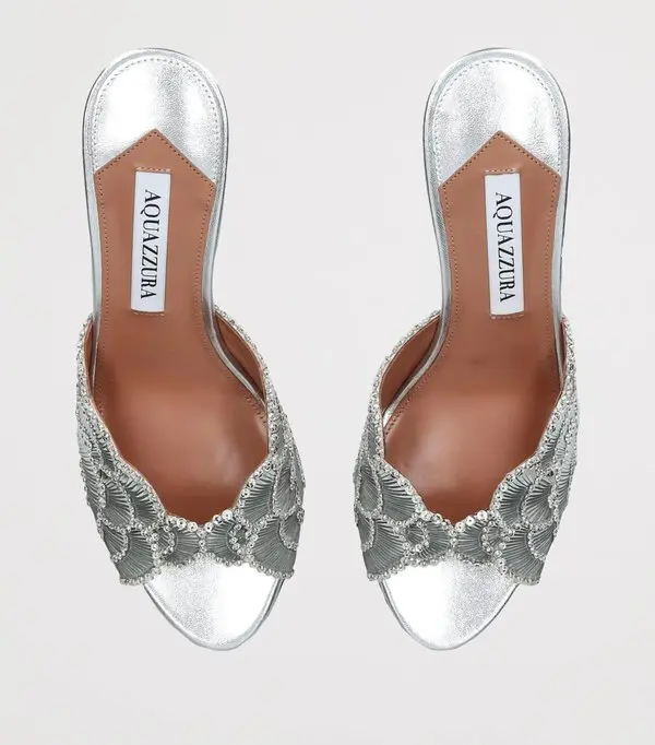 AQUAZZURA Metallic Leather Embellished Mules
