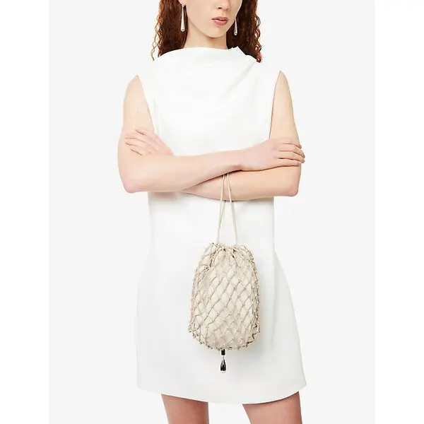 Savette Macrame Leather Pouch - Bone
