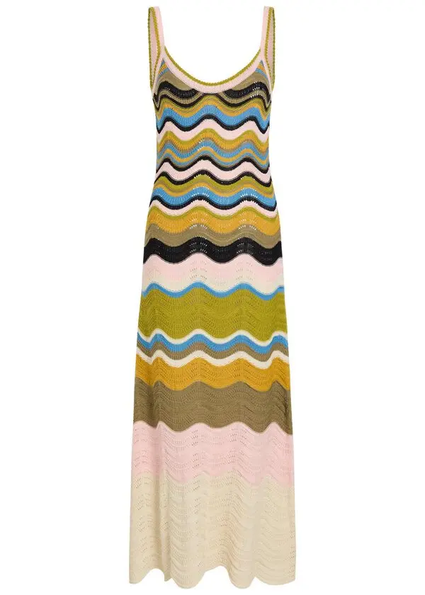 La DoubleJ Chevron Pointelle Knit Cotton Midi Dress - Multicoloured