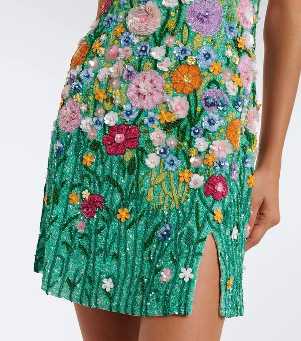 LA FUORI Embellished Floral-applique Mini Dress