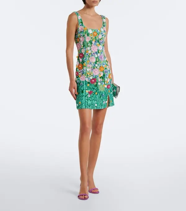 LA FUORI Embellished Floral-applique Mini Dress