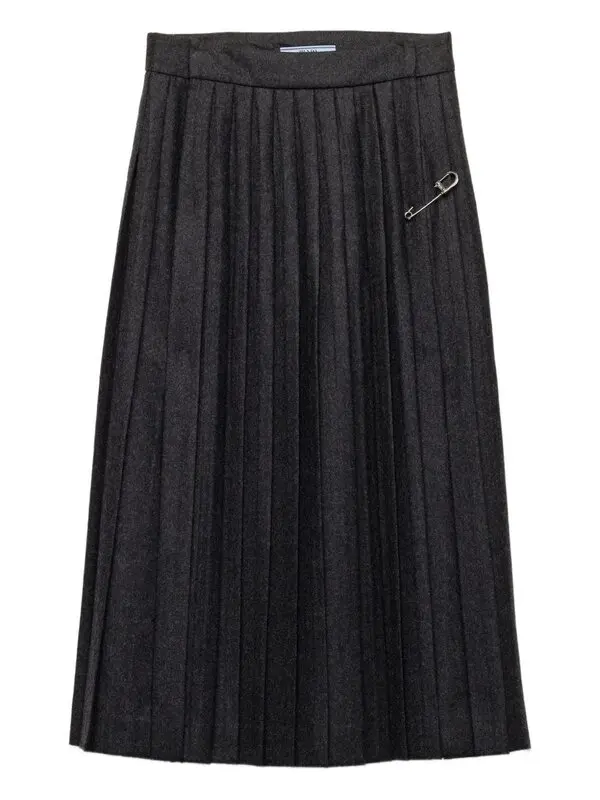 Prada Pleated Flannel Skirt With Safety Pin Detail