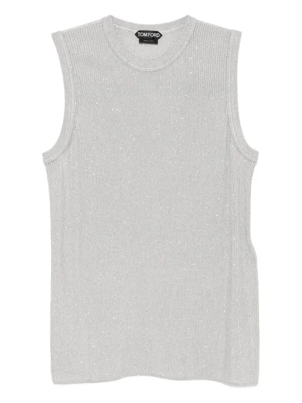 TOM FORD Sleeveless Sequined Crew Neck Top - Silver