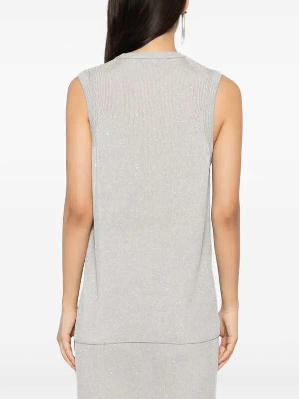 TOM FORD Sleeveless Sequined Crew Neck Top - Silver