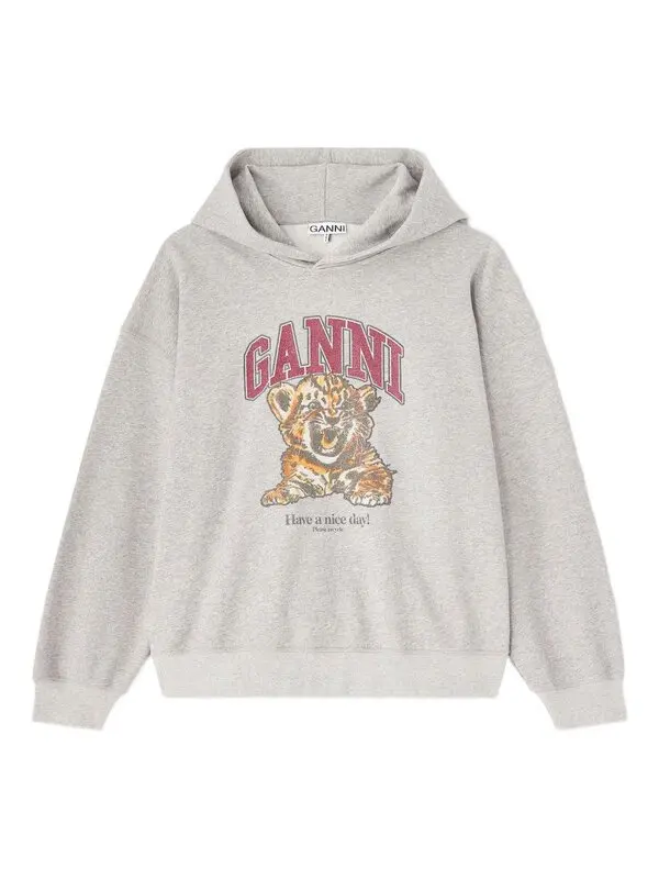 GANNI Margot Kitty Organic Cotton Hoodie - Grey