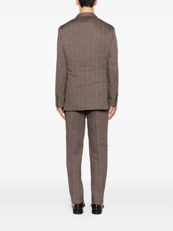 Brunello Cucinelli Wool And Linen Double-breasted Suit - Brown