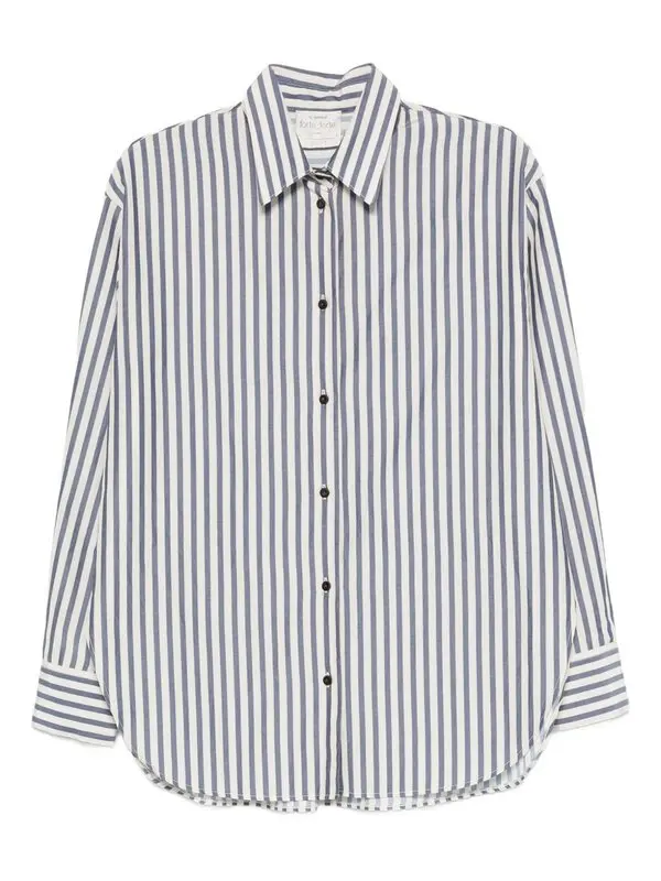 FORTE_FORTE Striped Cotton Blend Shirt With Classic Collar - Blue