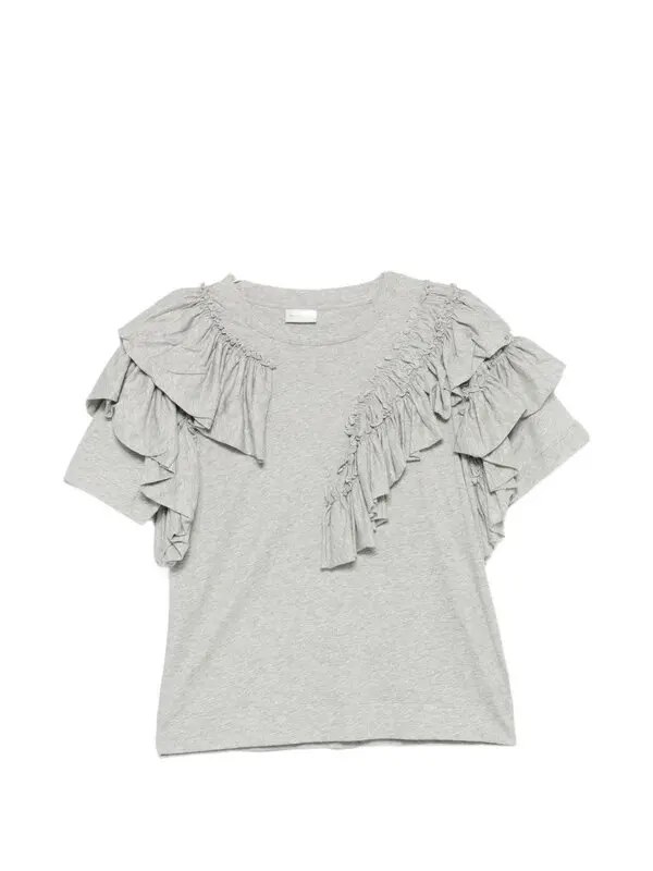 Dries Van Noten Humey' Cotton T-shirt With Ruffle Detail - Grey